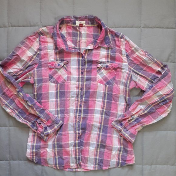 lei | Tops | Lei Button Down Pink Purple Plaid Retro Y2k Style Shirt ...
